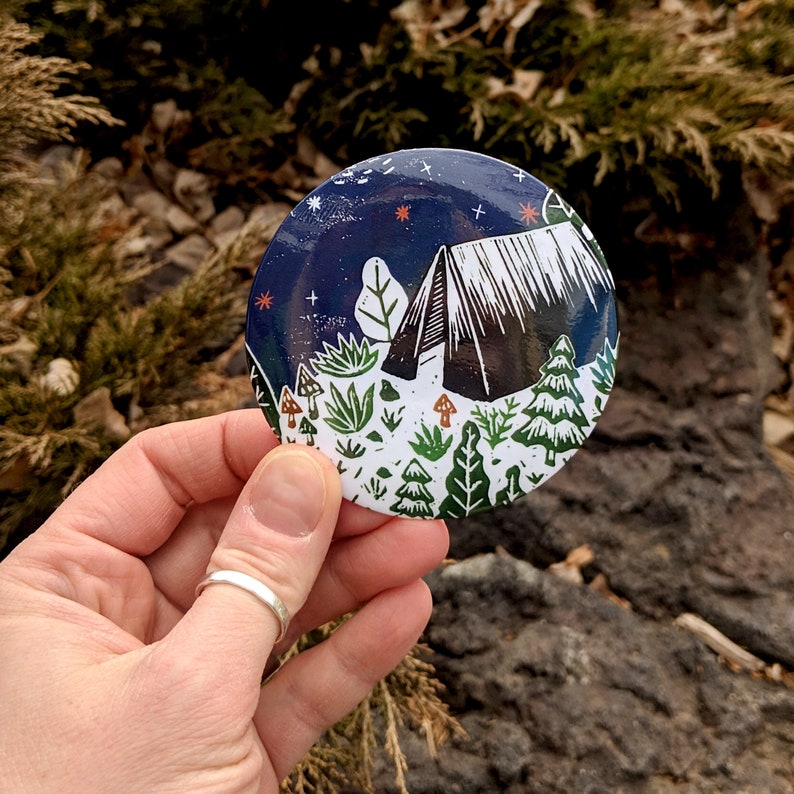 Pocket mirror camping mirror camp mirror tent linocut | Etsy