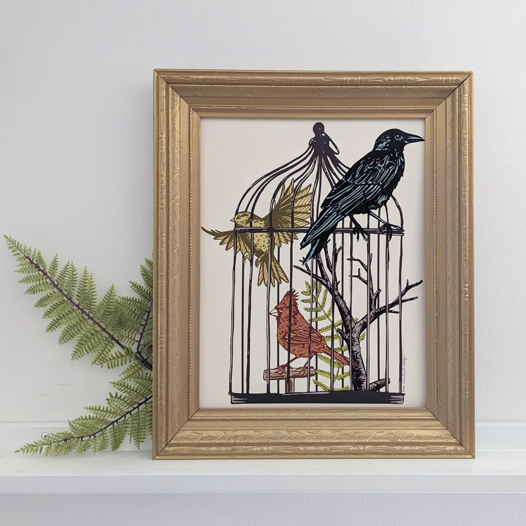 Bird Art Print Birdcage Art Print Bird Art Birdcage Art - Etsy