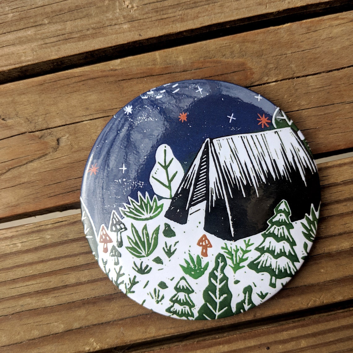 Pocket mirror camping mirror camp mirror tent linocut | Etsy