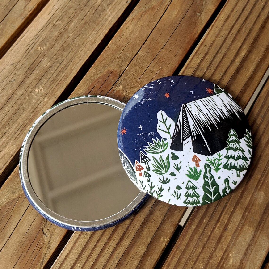 Pocket Mirror Camping Mirror Camp Mirror Tent Linocut - Etsy