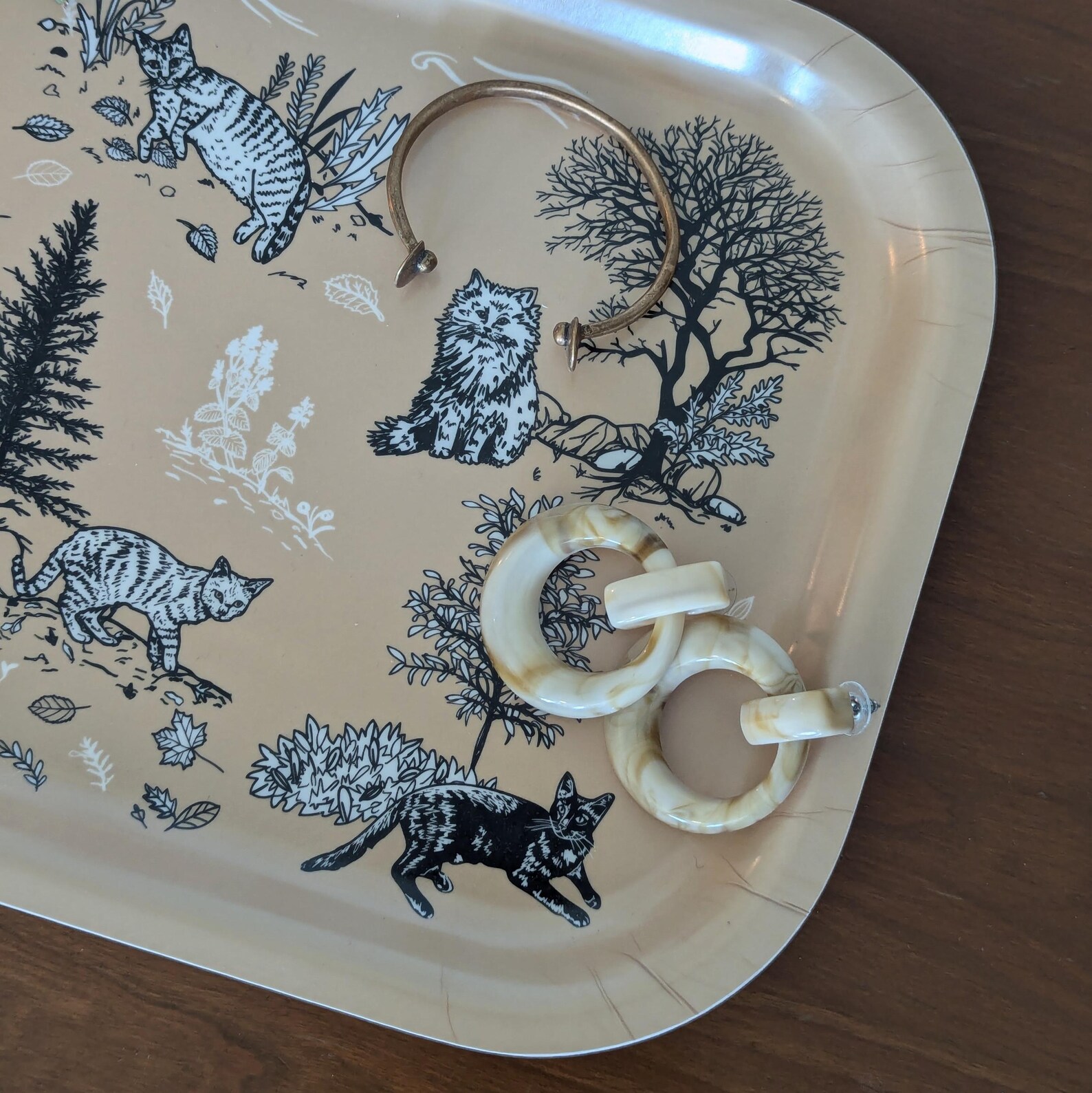 Outside Cats Wood Serving Tray: Whimsical Cat Home Decor Tan Dishwasher ...