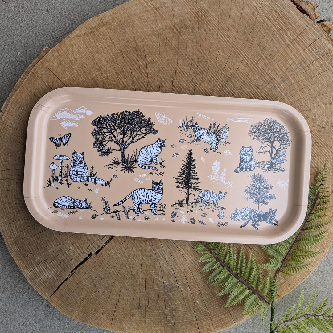 Outside Cats Wood Serving Tray: Whimsical Cat Home Decor Tan Dishwasher ...