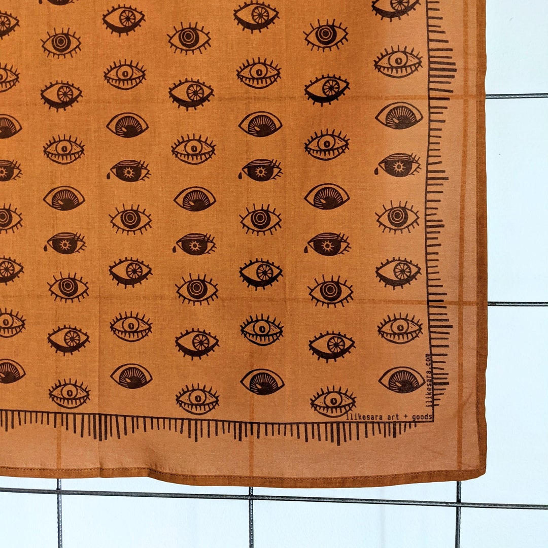 Orange Eyeball Bandana Eye Orange Scarf Halloween Blockprint Folk - Etsy