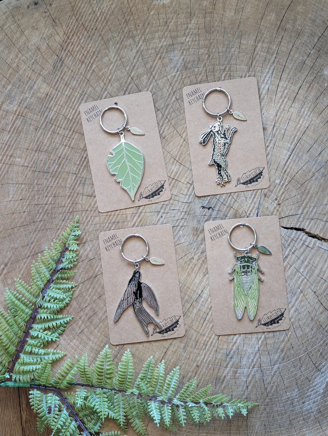 Green Leaf Keychain: Silver Metal Enamel Forest Charm Stocking Stuffer ...