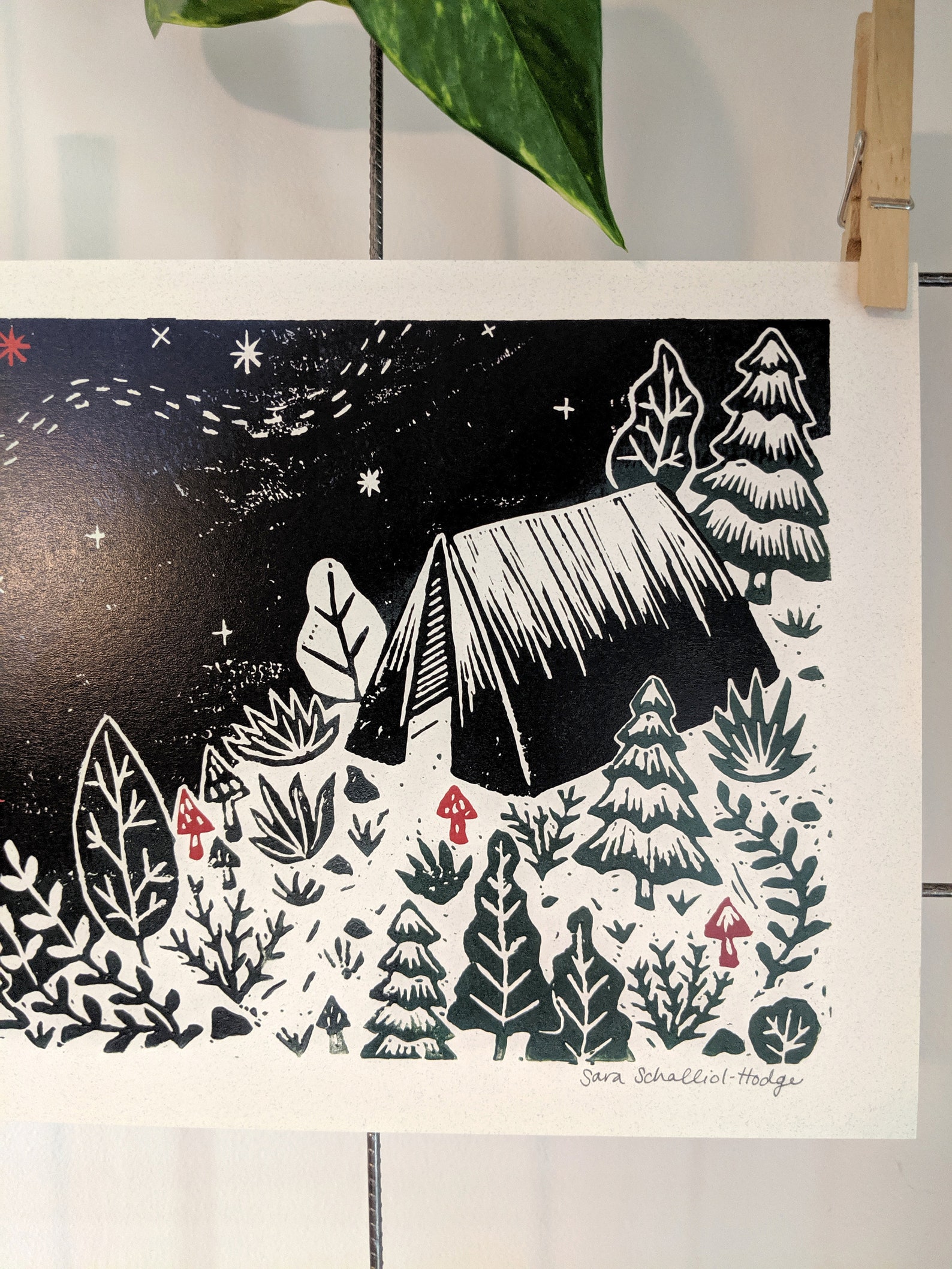 Camping Linocut Print: Forest Scene Art, 8.5x11 - Etsy