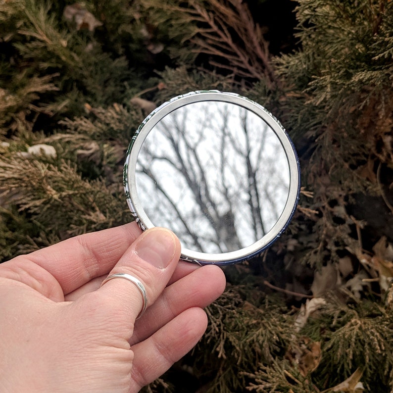 Pocket mirror camping mirror camp mirror tent linocut | Etsy