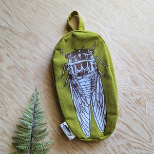 Cicada Zipper Pouch: Hand Screenprinted Cotton Canvas Pencil Bug Insect ...
