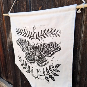 Block Print Flag | Block Print Pennant | Moth Block Print | Moth Print ...