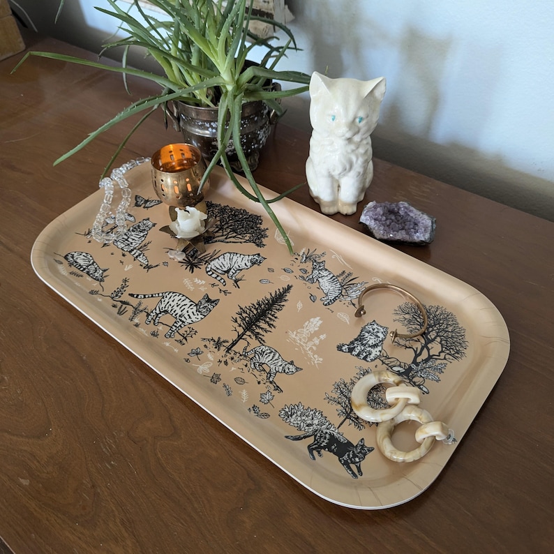 Outside Cats Wood Serving Tray: Whimsical Cat Home Decor Tan Dishwasher ...