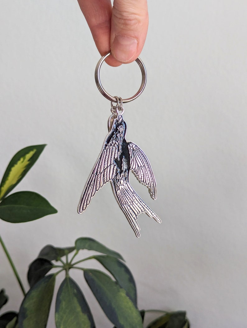 Silver Enamel Bird Keychain: Birder Gift Stocking Stuffer - Etsy