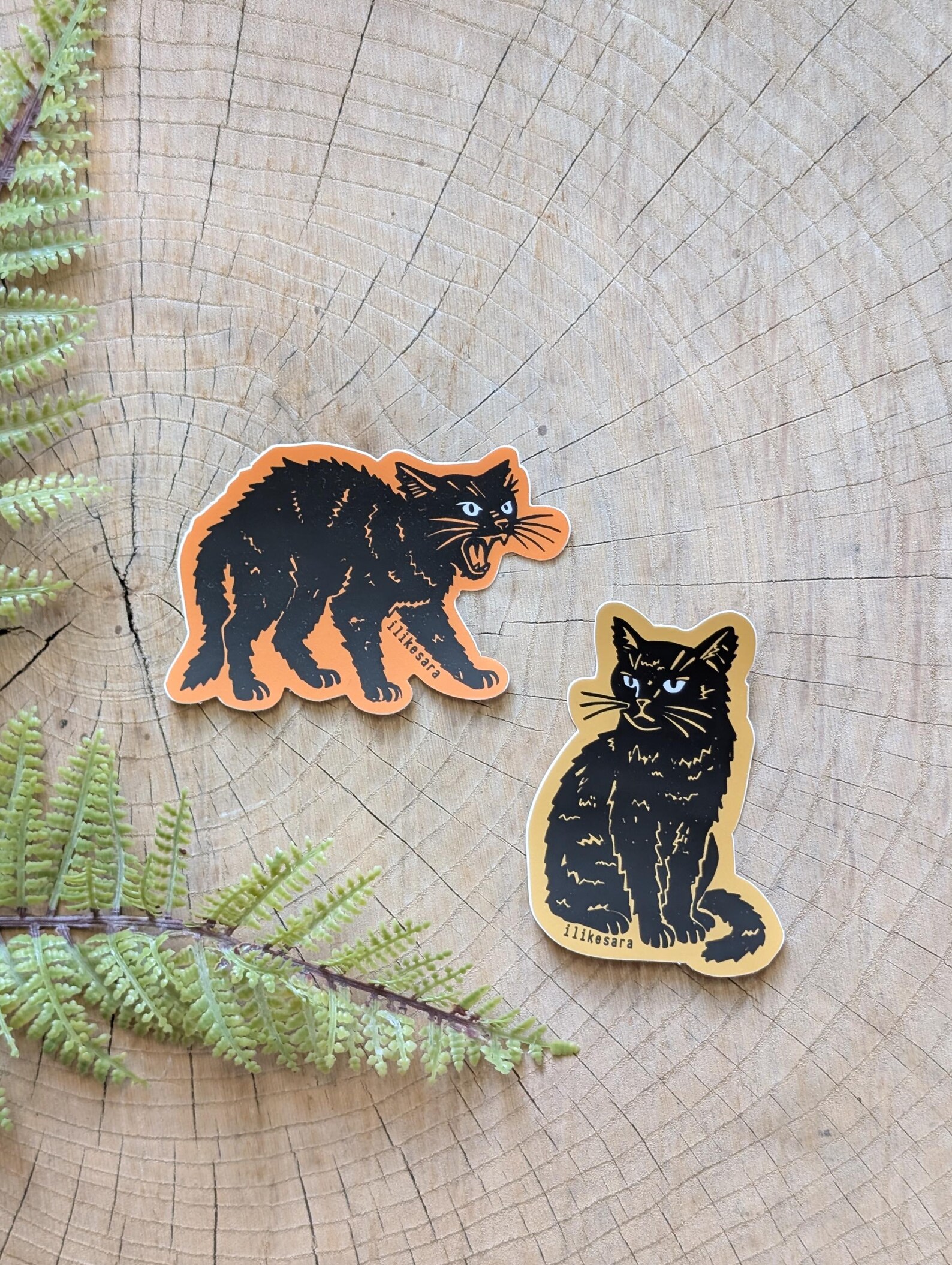 Disappointed Black Cat Sticker: Waterproof Vinyl Decal in Yellow and ...