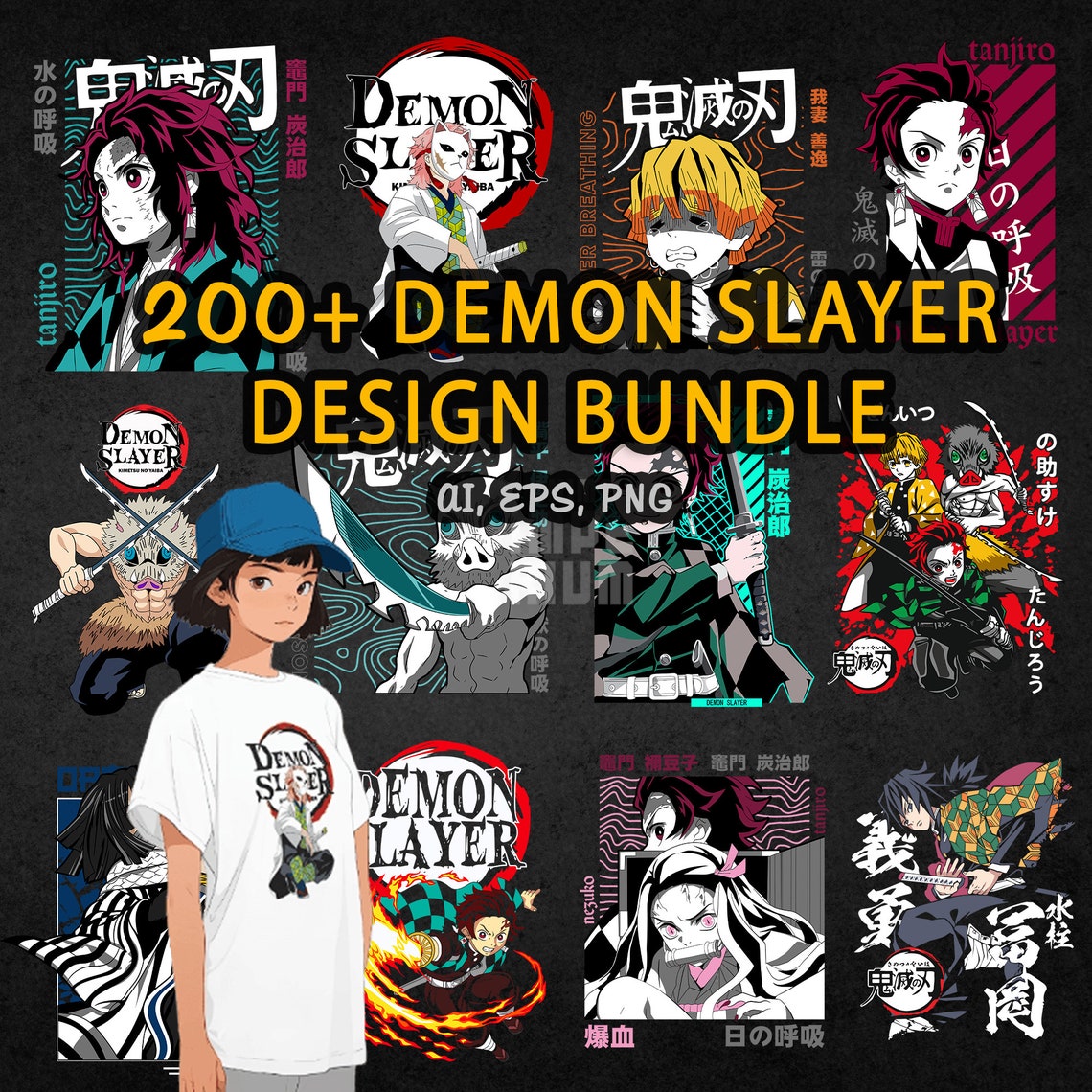 200 Demon Slayer Anime Design Bundle, Tanjiro, Nezuko, Zenitsu, Inosuke ...