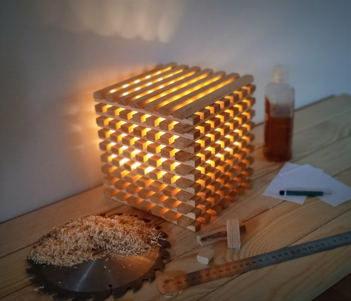 Calabrian Pine, Solid Wood, Table Lamp, Wood Oil, Led Lighting - Etsy