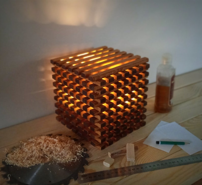 Calabrian Pine, Solid Wood, Table Lamp, Wood Oil, Led Lighting - Etsy