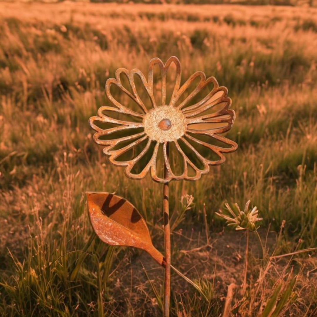 Set of 2 Rusted Metal Daisy | Metal Flower | Rusted Garden Decor ...