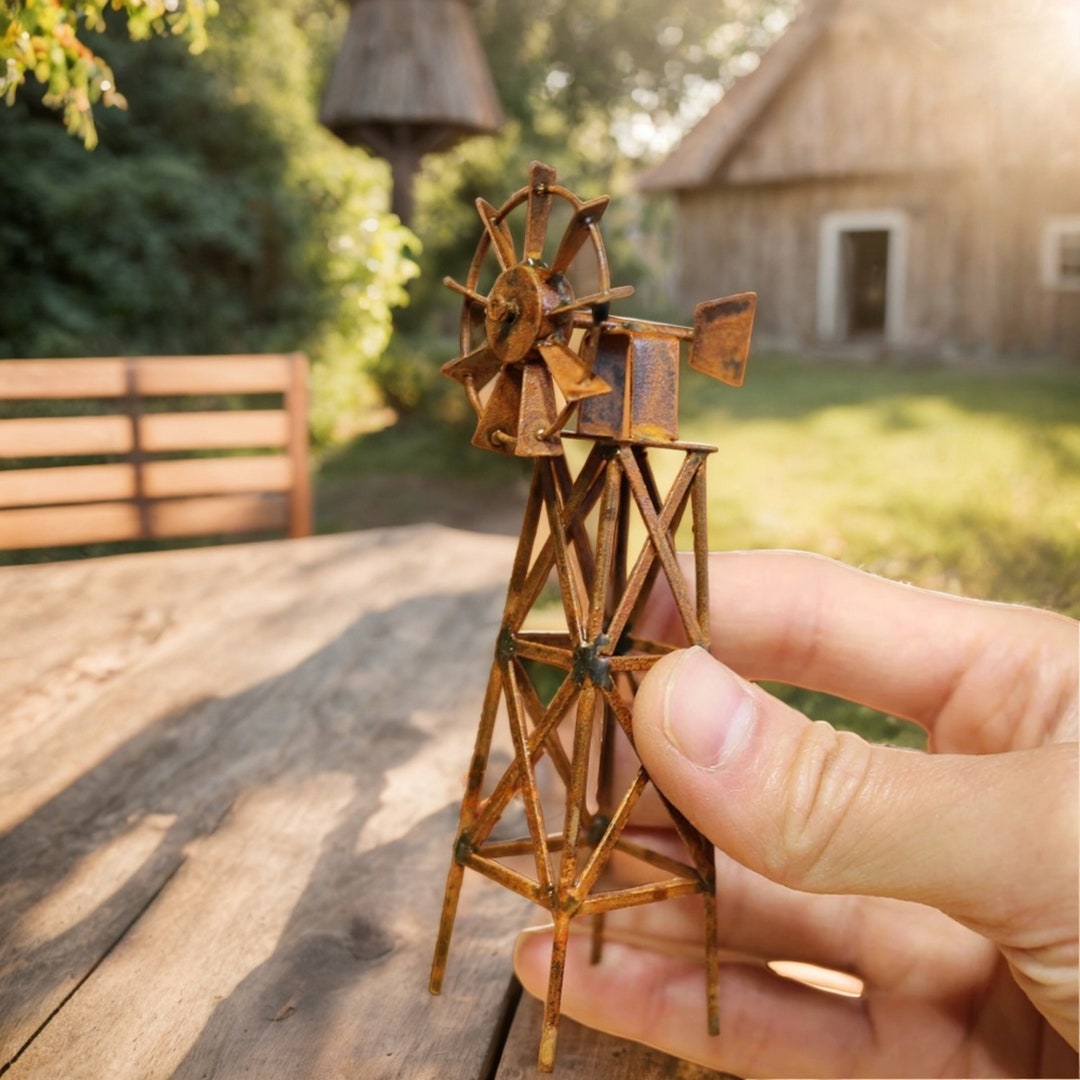 Rusty Metal Windmill Steel Decoration Rusted Garden Decor Tiny Windmill ...