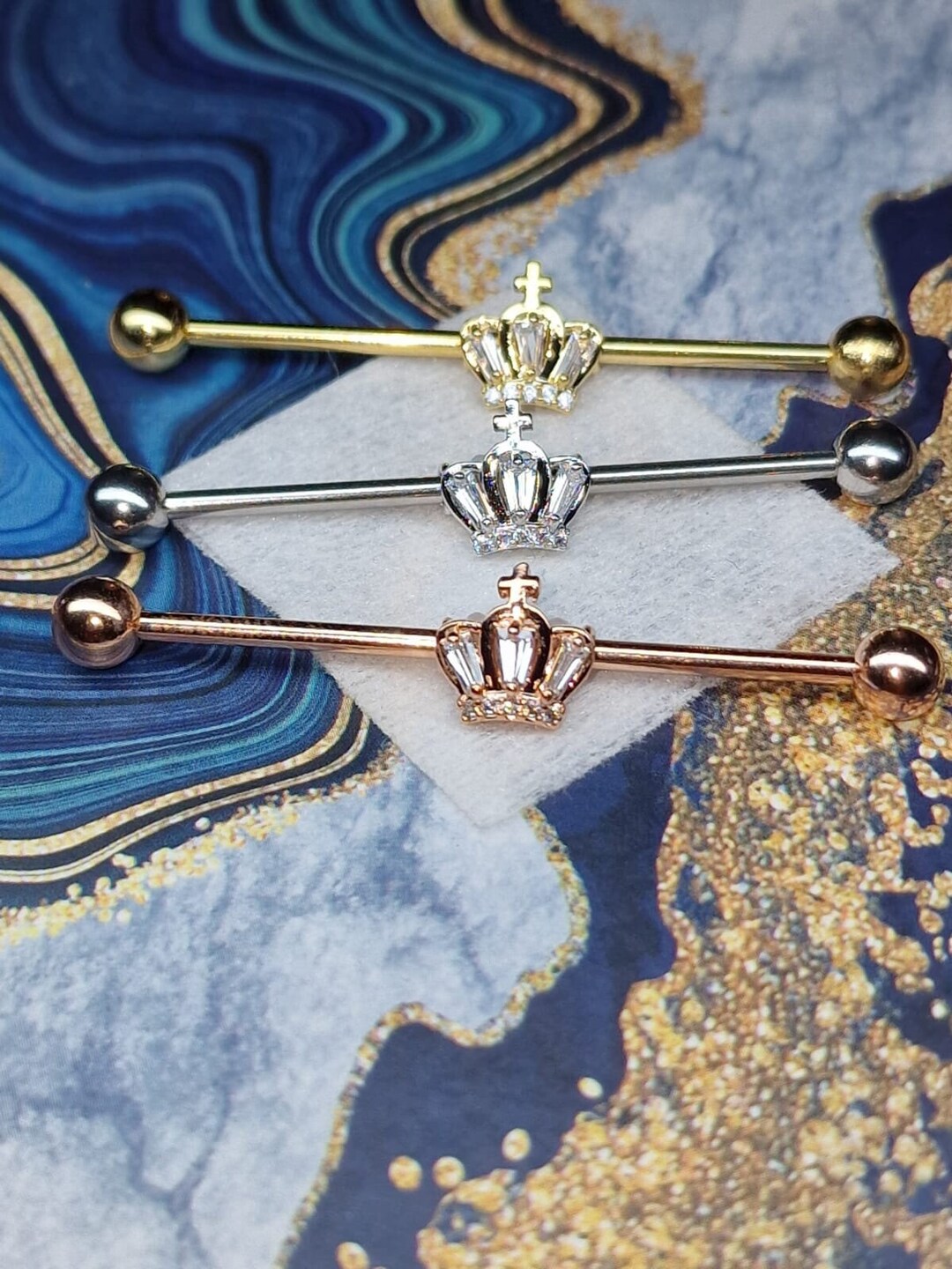 Gold/rose Gold/silver Crown With Cross Design, Industrial/scaffold Bar ...