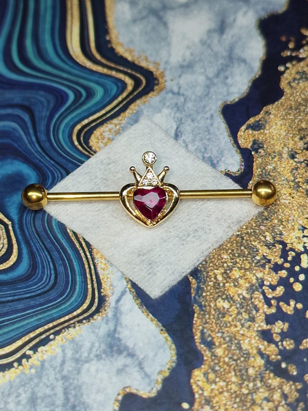 Gold PVD Coated Industrial/scaffold Bar, Pink/purple Heart Shaped Gem ...