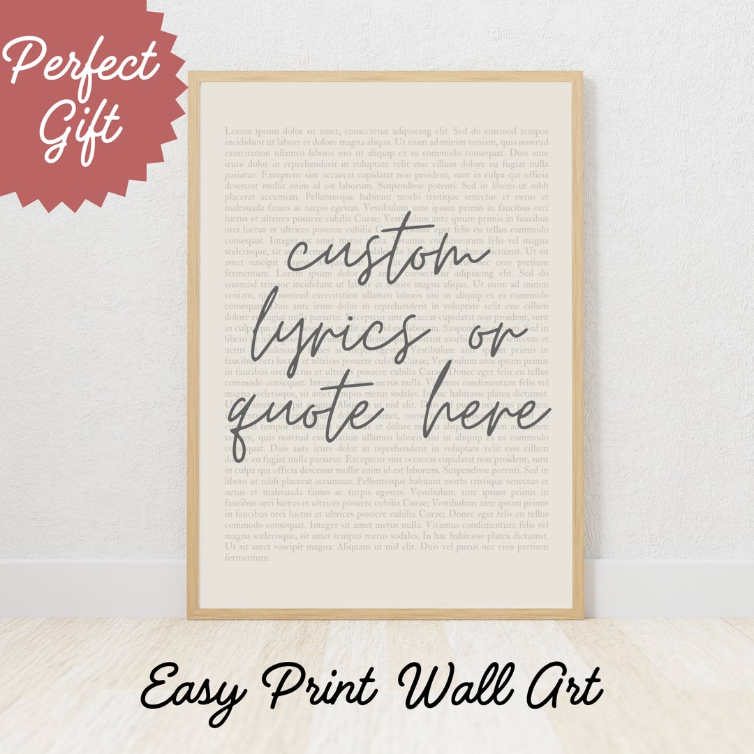 Custom Lyrics Printable Poster, Simple Design, Personalized Poster ...