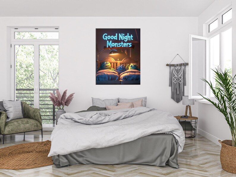 Funny Monster Poster, Good Night Cute Monster Poster Wall Art, Kids ...