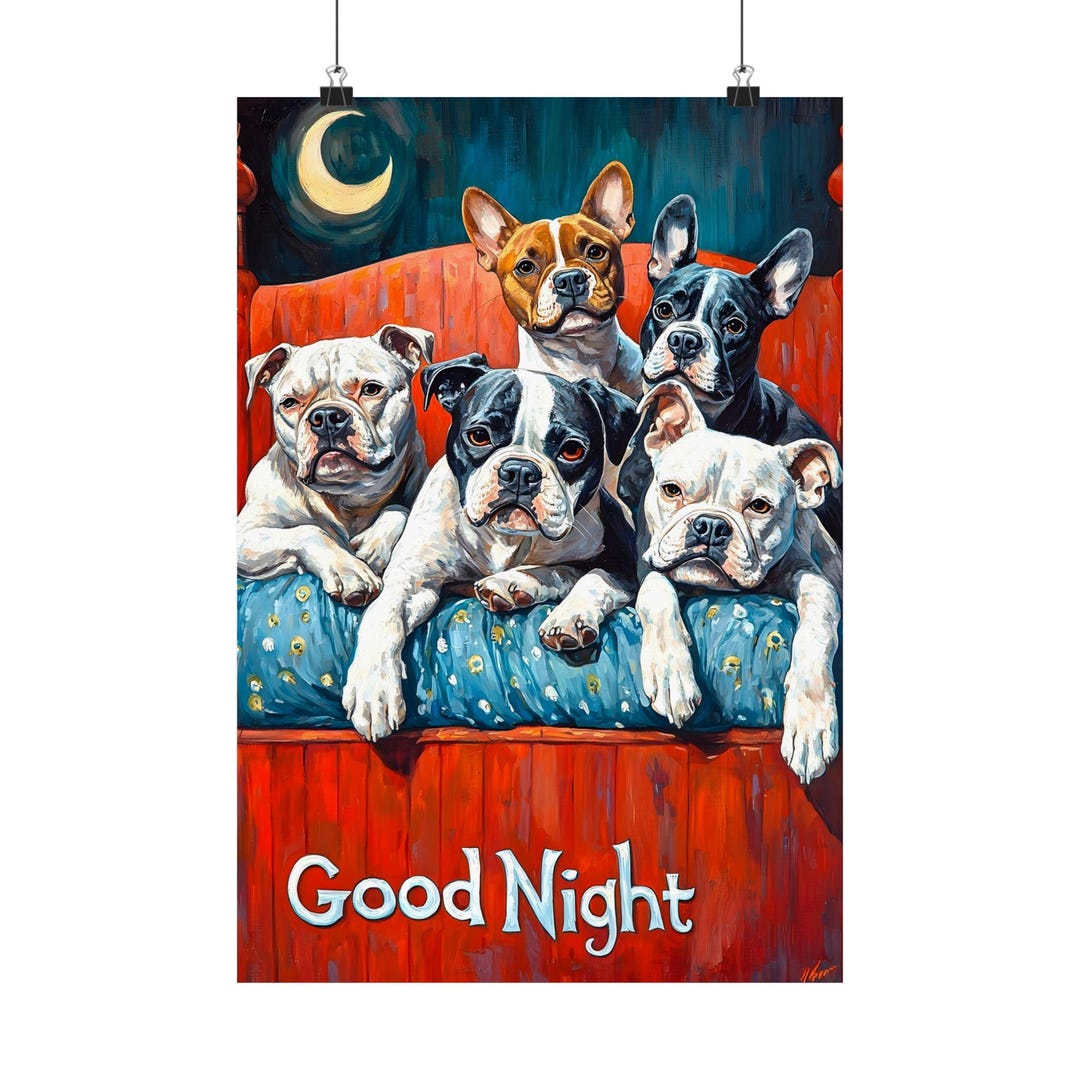 Good Night, French Bulldog Art Print, Matte Vertical Posters, Sleep ...