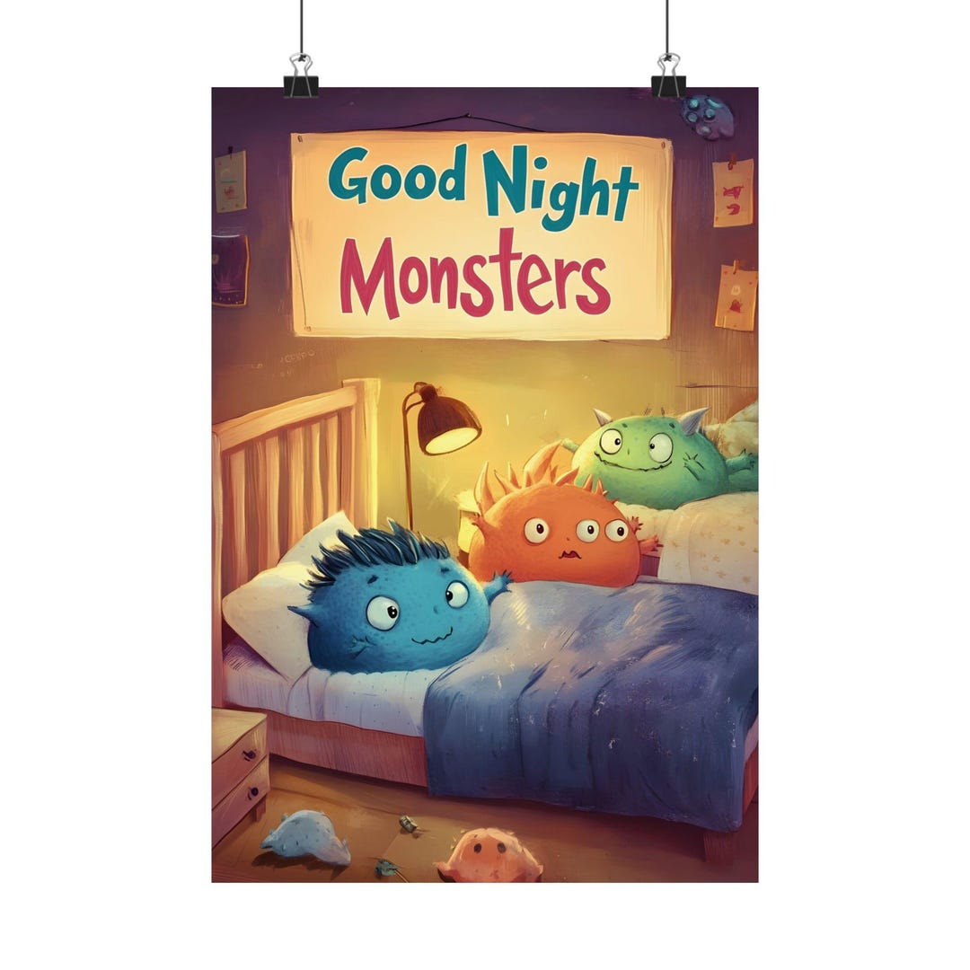 Cute Monster Art, Fantasy Monster Bedroom Decor, Kids Room Art, Sleepy ...