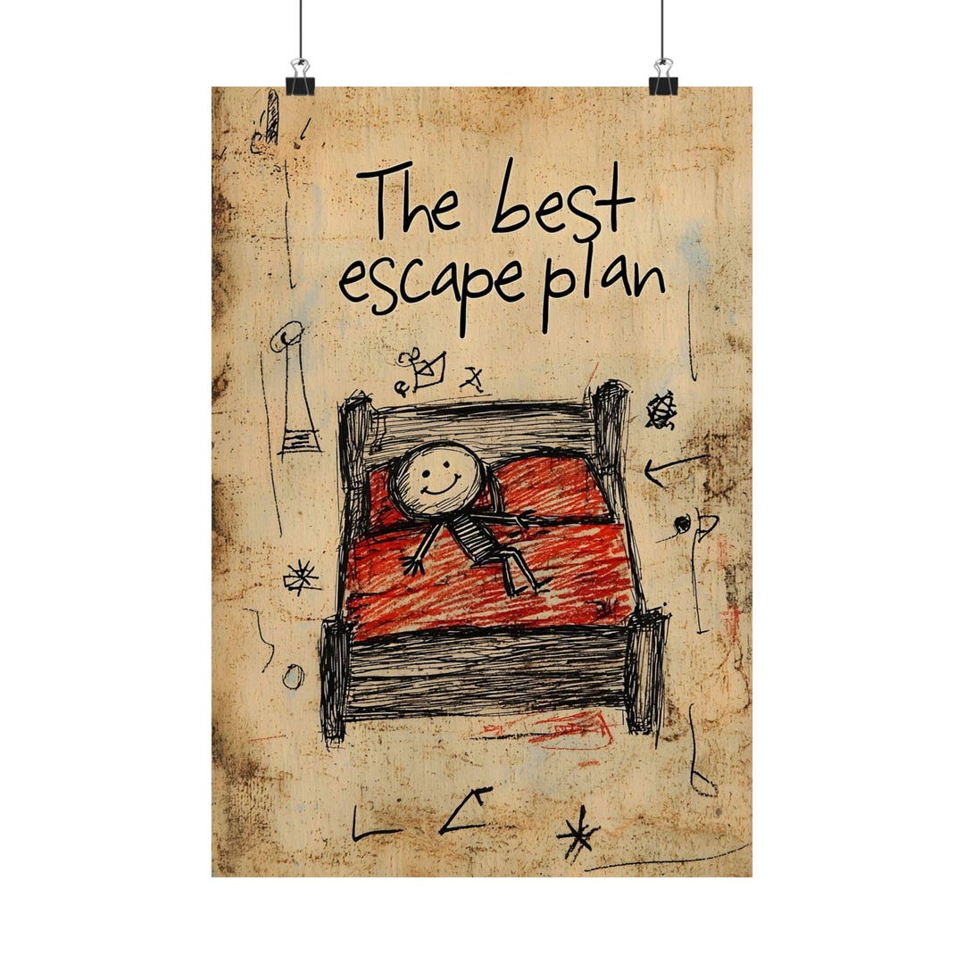 The Best Escape Plan Whimsical Bedroom Illustration Print, Modern ...