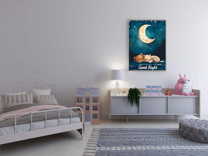 Goodnight Moon Art, Bear Art, Matte Vertical Poster Wall Art, Aesthetic ...