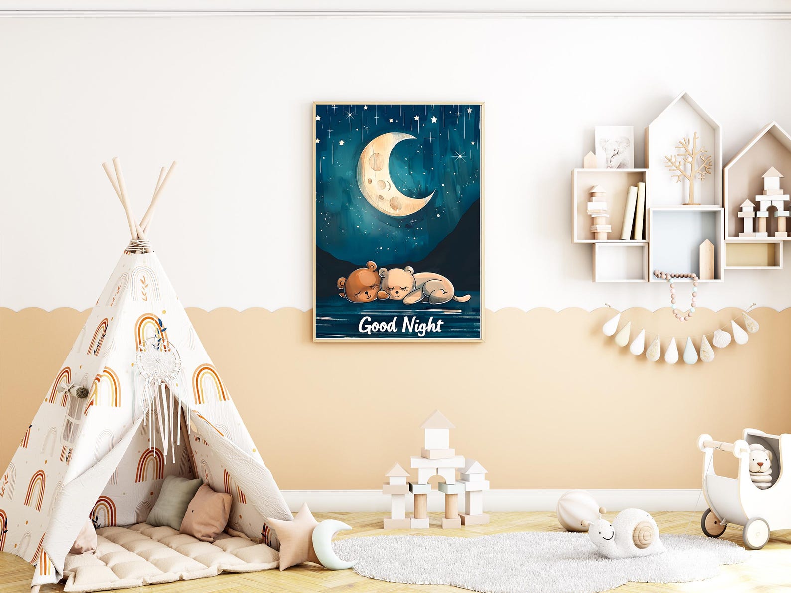 Goodnight Moon Art, Bear Art, Matte Vertical Poster Wall Art, Aesthetic ...