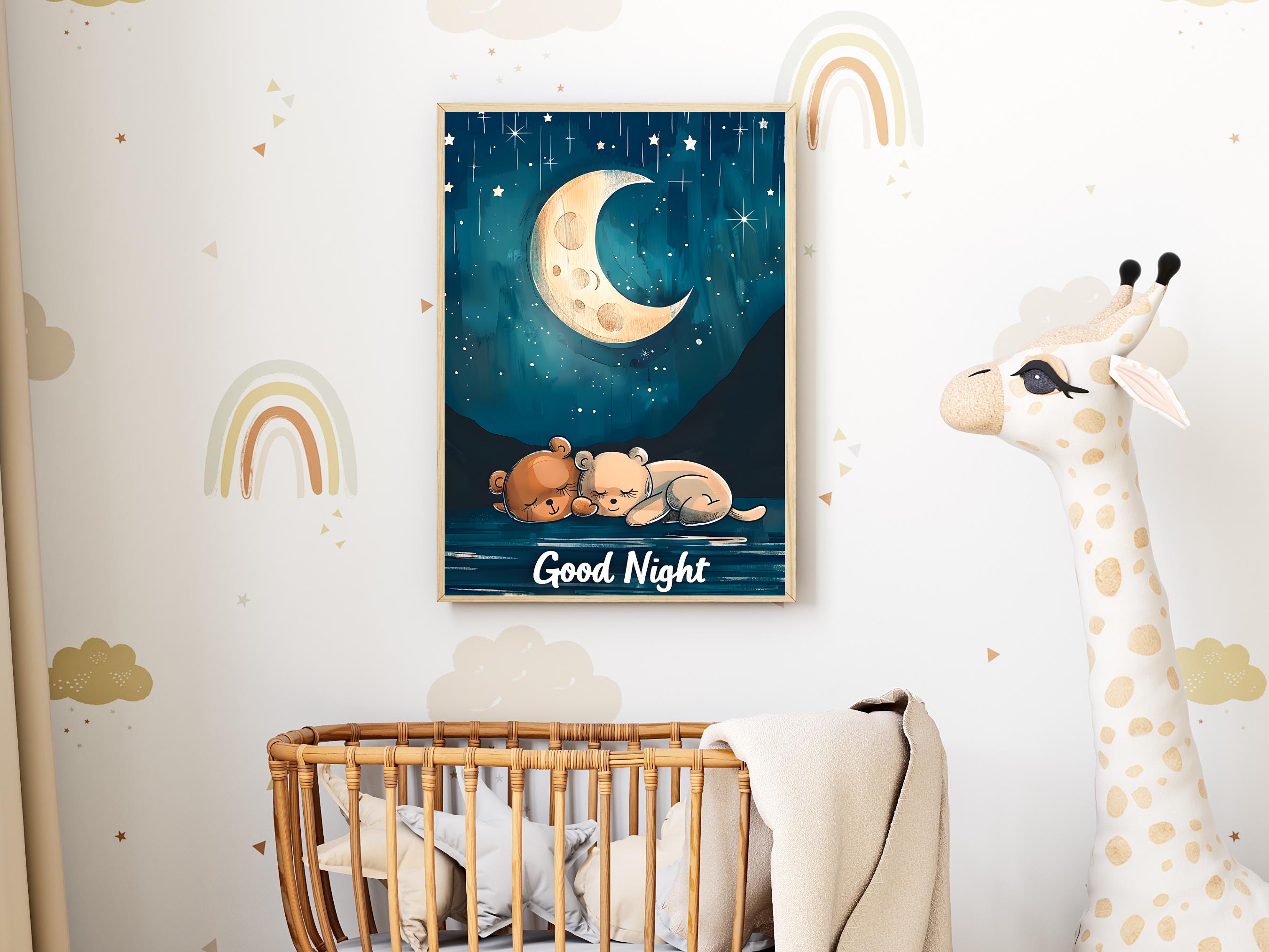 Goodnight Moon Art, Bear Art, Matte Vertical Poster Wall Art, Aesthetic ...