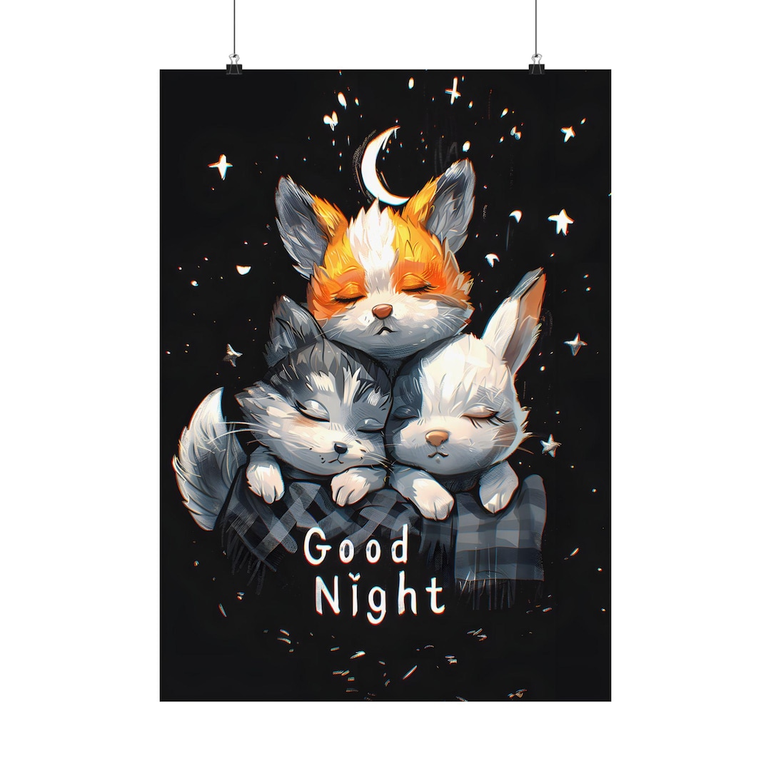Cute Fox Art, Fox Wall Art, Goodnight Moon Art, Matte Vertical Poster ...