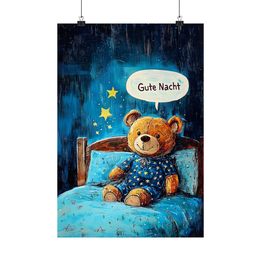 Good Night Whimsical Teddy Bear Art Print, Teddy Bear Art, Cute Art ...