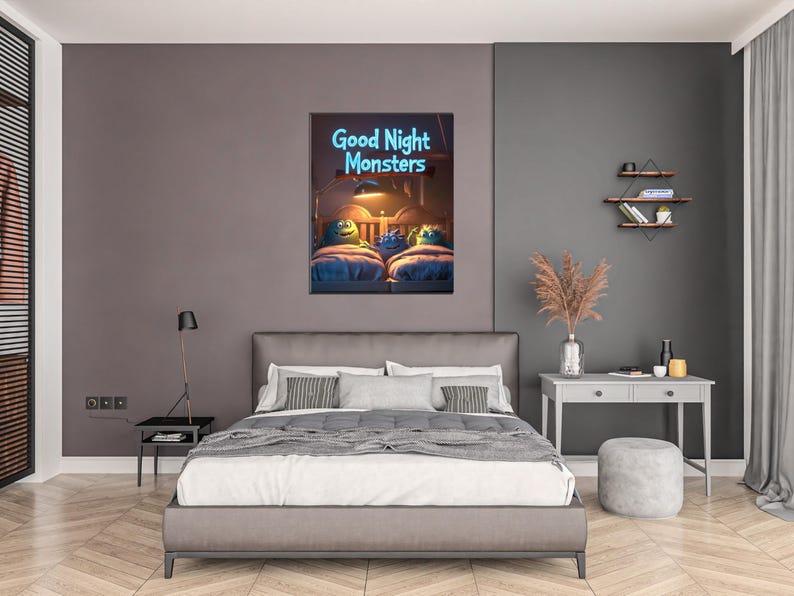 Funny Monster Poster, Good Night Cute Monster Poster Wall Art, Kids ...
