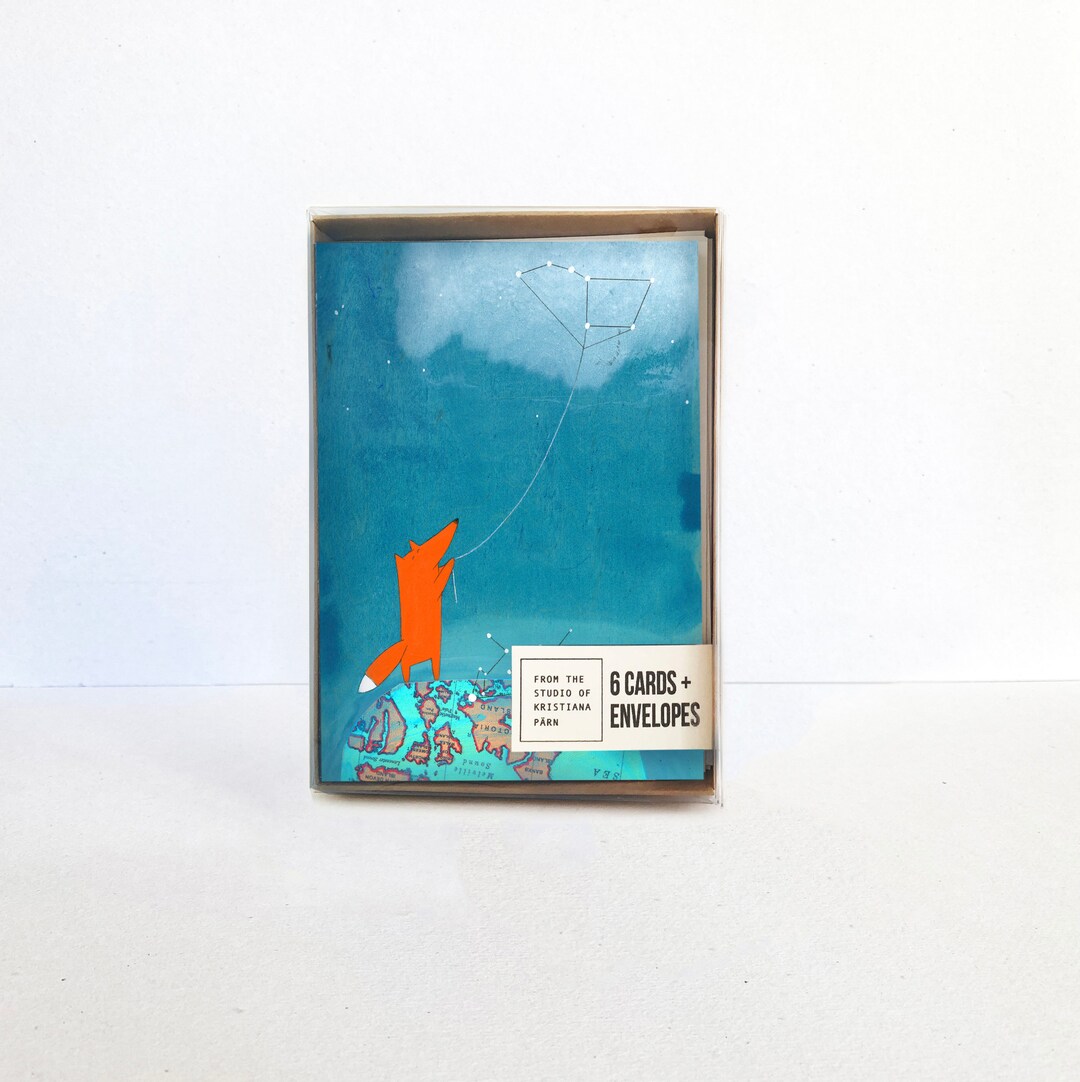 Fox Flying Star Kite Note Cards - Set of 6 - Etsy