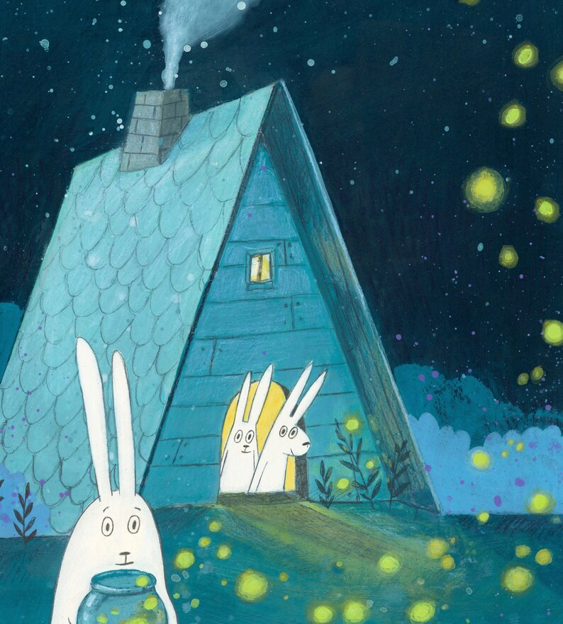 Letting Go the Lightning Bugs Art Print bunnies and - Etsy