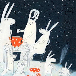 Tea Party on the Moon Art Print: Bunnies Illustration - Etsy