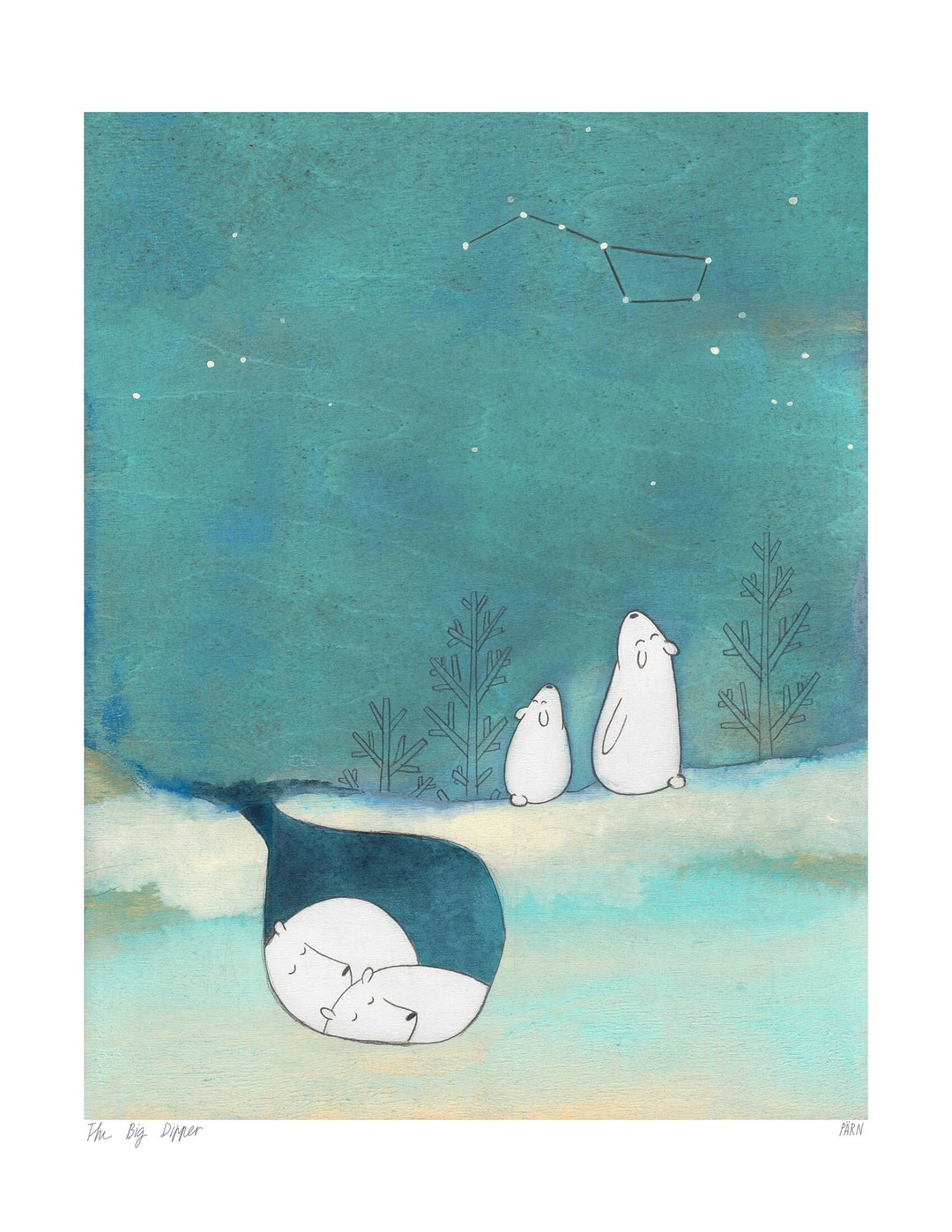 The Big Dipper Art Print: Polar Bear Family, Snowy Den Illustration - Etsy