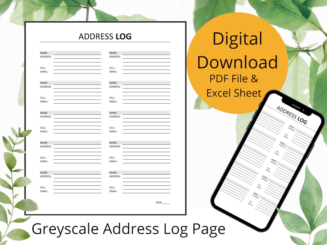 Address Book PDF Printable Includes Excel File to Create Your Own ...