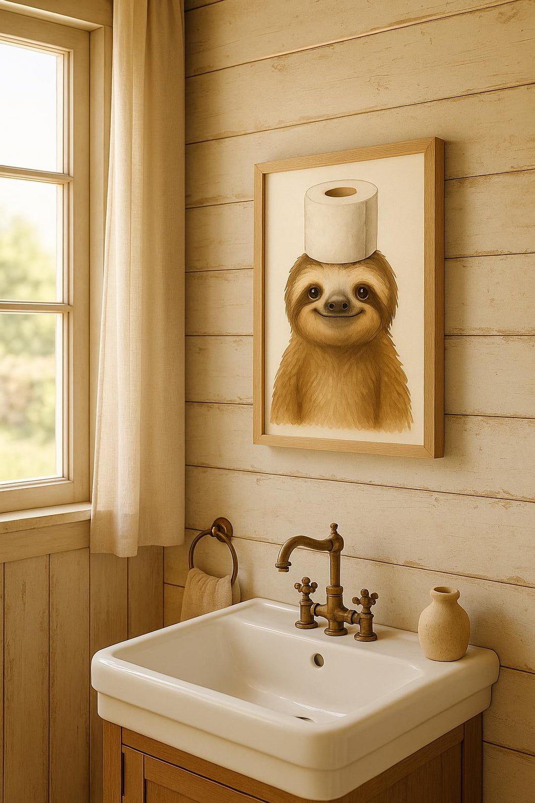 Whimsical Sloth Bathroom Print: Funny Toilet Paper Crown, Watercolor ...