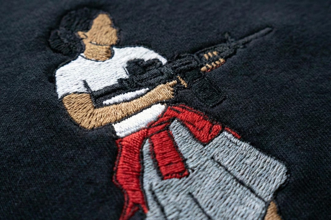 Willa Ferderson Shooting Machine Gun Embroidery Sweater, Perfidia ...