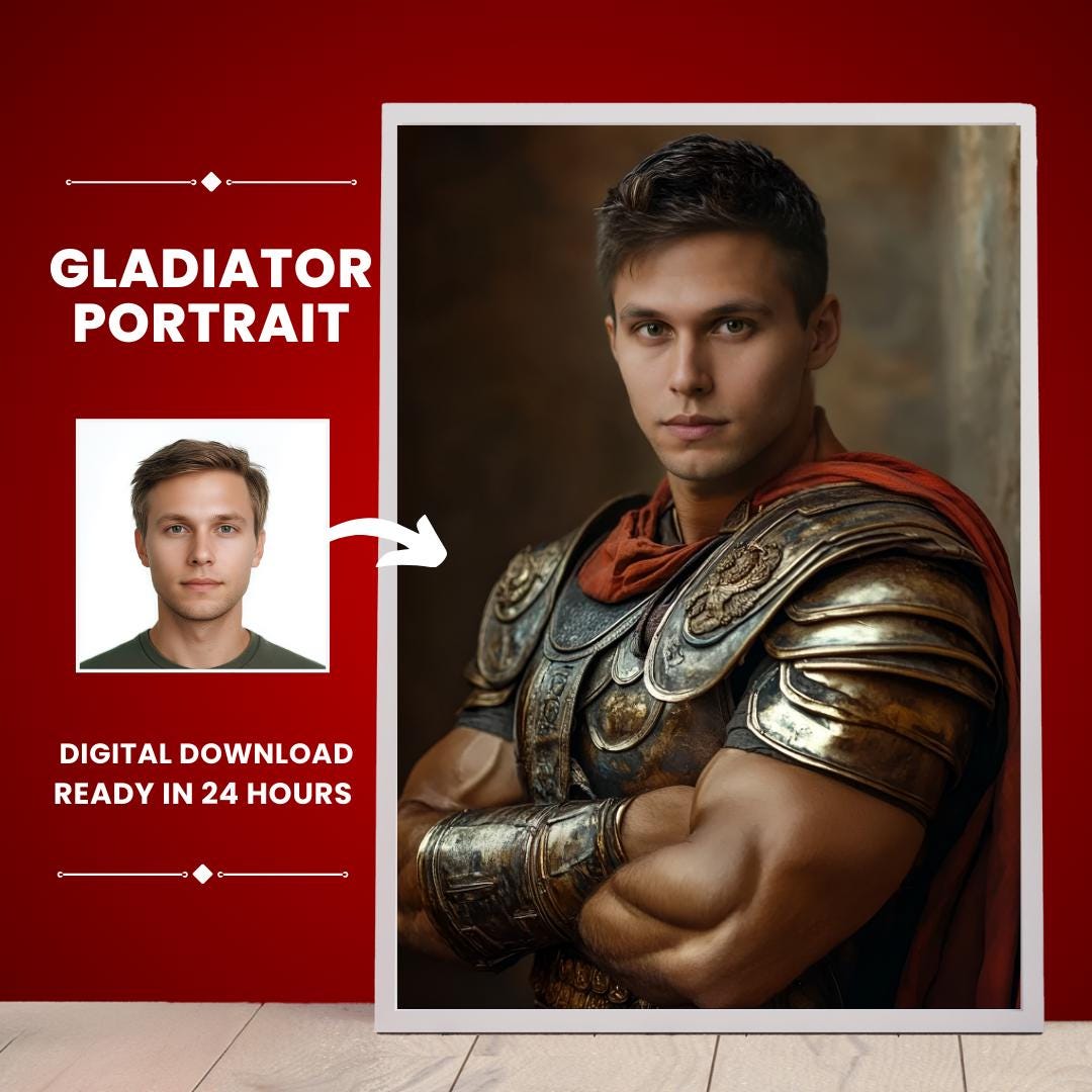 Custom Gladiator Portrait, Personalized Roman Warrior Artwork, Custom ...