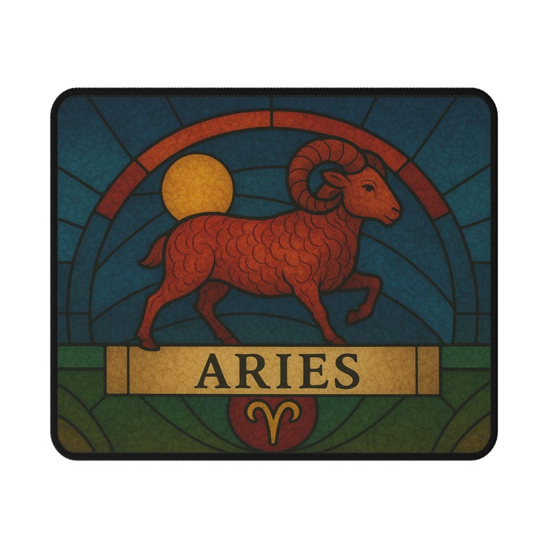 Gaming Mouse Pad, Aries Stained Glass Zodiac Desk Mat, Astrology Gift ...