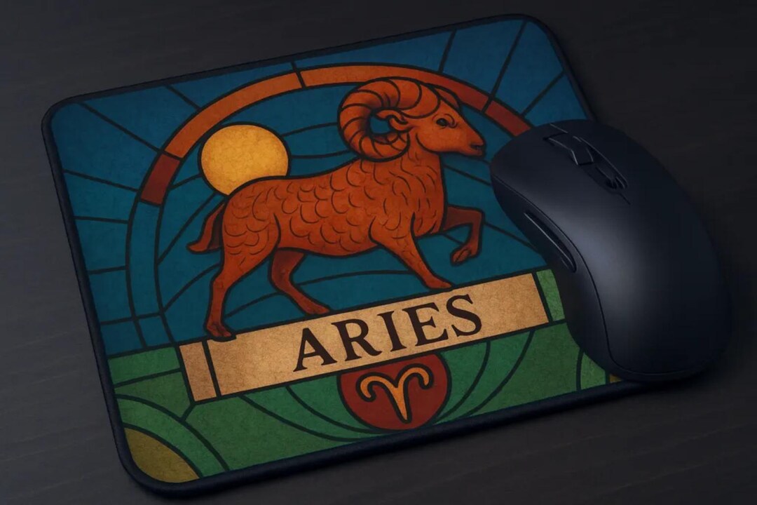 Gaming Mouse Pad, Aries Stained Glass Zodiac Desk Mat, Astrology Gift ...
