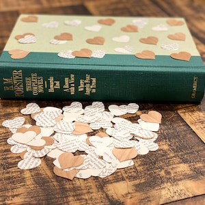 75 Pieces Vintage Book Pages and 25 Natural Wood Veneer Confetti Hearts ...