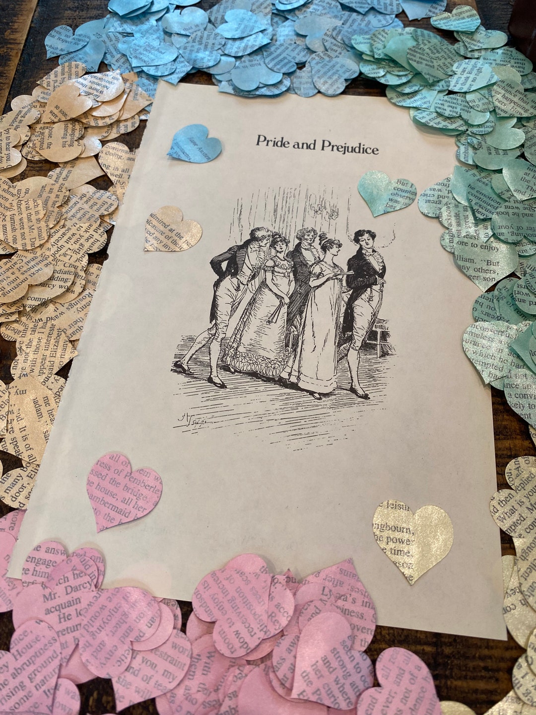 100 Painted Vintage Book Page Confetti Hearts|jane Austen Novel Vintage ...
