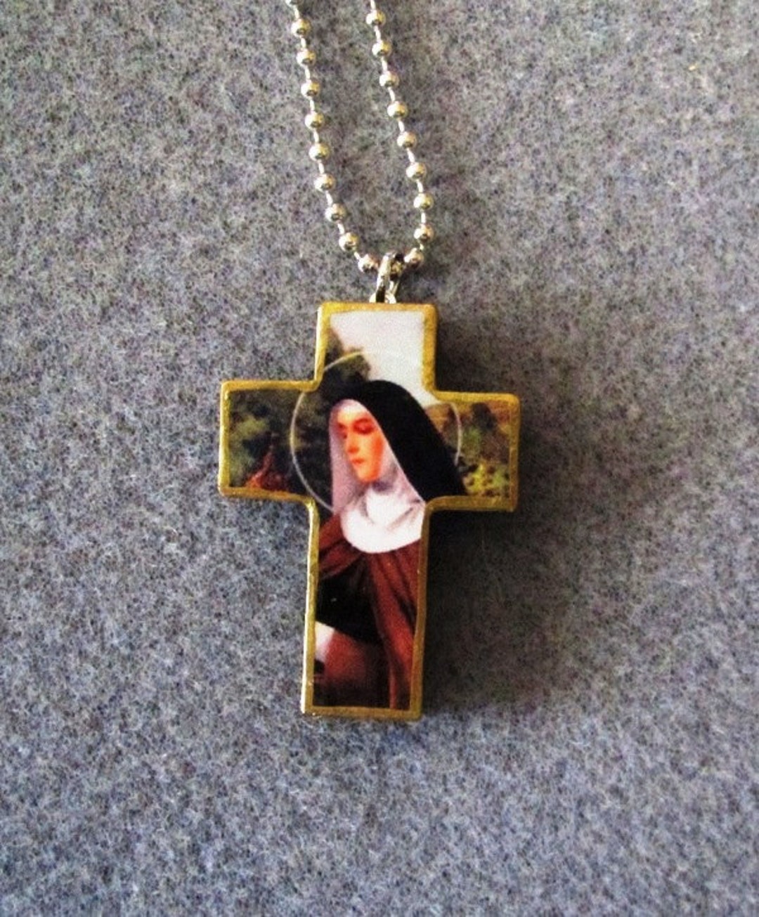 St. Clare of Assisi Wood Catholic Cross Necklace Patron - Etsy