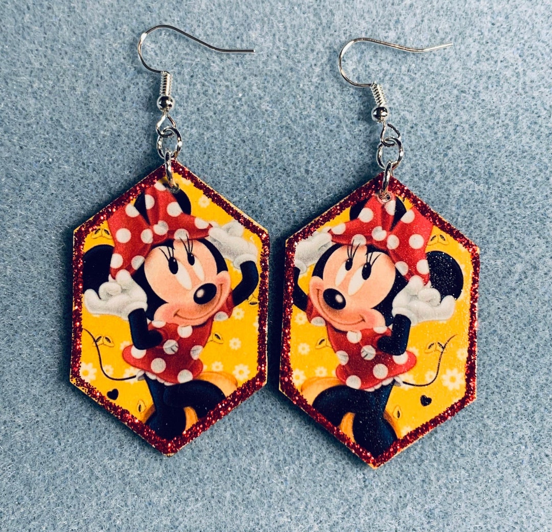 Disney Hexagon Earrings, Minnie Mouse, Wood, Family Vacation ...