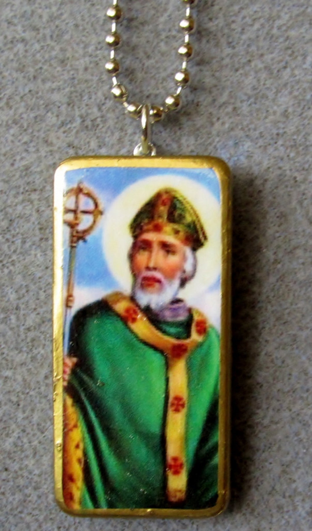 St. Patrick Catholic Art Reclaimed Domino Necklace Patron - Etsy