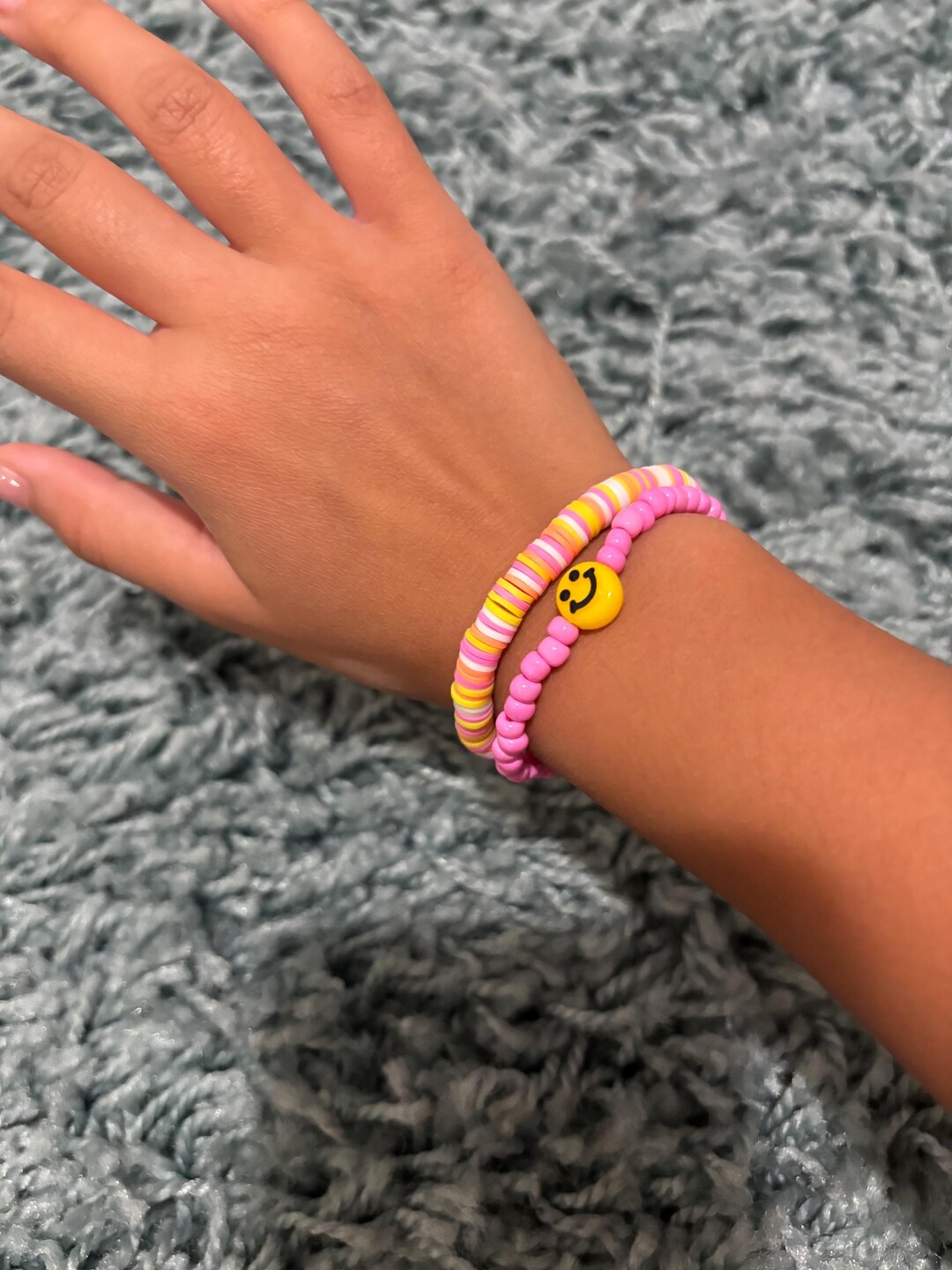 Pink Sunset Smiley Face Bracelet Duo Set - Etsy