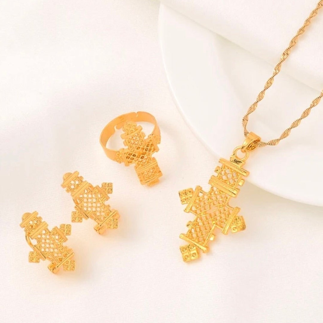Ethiopian and Eritrean Gold Lalibela Meskel Jewellery Set - Etsy